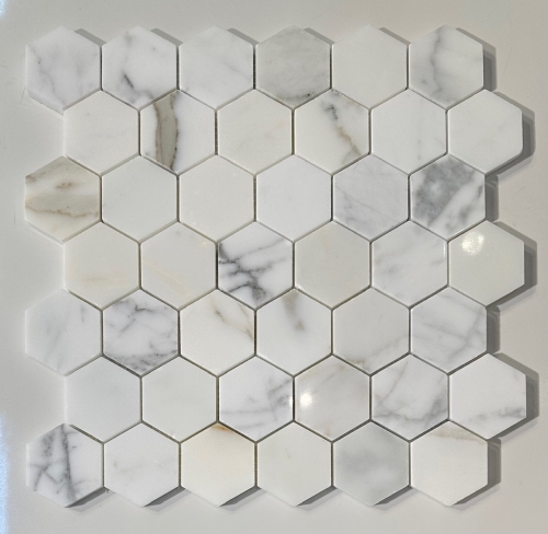 2 inch Hexagon - Calacatta Gold - Polished Marble Mosaic Tile - ON SALE ...