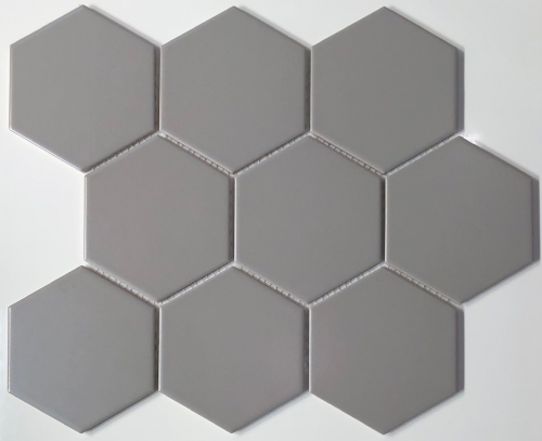 4 inch Hexagon - Matte Grey - Porcelain Mosaic Tile