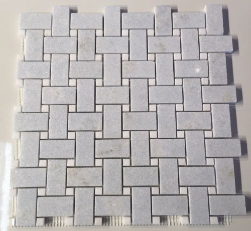 1" x2" Basketweave Blue Celeste with Thassos White Dot Polished Marble ...