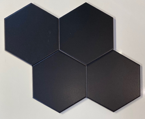 5” x 6” - Roca - Block Hexagon Black Matte Porcelain Tile