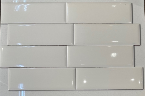 3.5”x11” - ALFAGRES - Brick White Gloss - Pillowed Ceramic Subway Tile