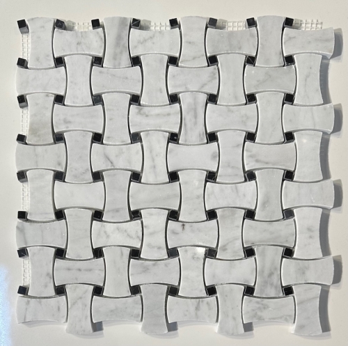 Dog Bone Basketweave White Carrara with Black Dot Polished Marble ...