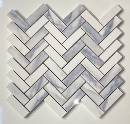 1” x 3” - Gazzini - Herringbone - Atlantic Blue - Polished Porcelain ...