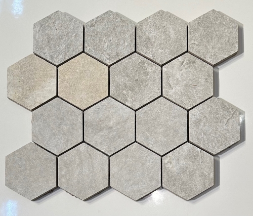 EURO - Terrae White - 3 Inch Hexagon Porcelain Slate Look Mosaic Tile