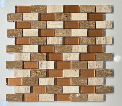 1” x 2” - Honey Nut - Z-03 / Noce / Chiaro - Glass & Marble Mosaic Tile ...