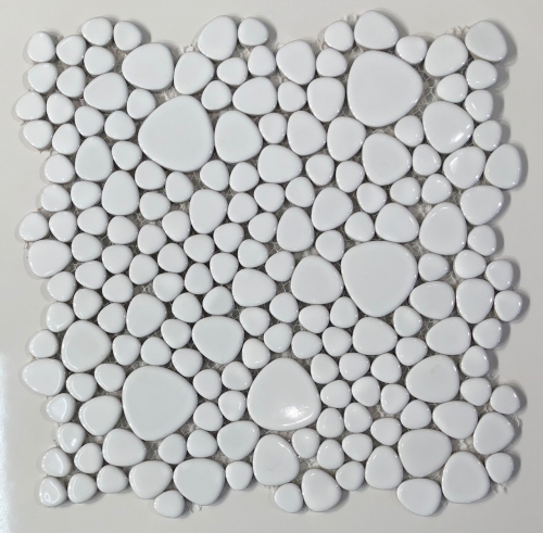 #1100 - Shiny White Pebble Mosaic Tile - ON SALE - $3.50 Per Sq. Ft.