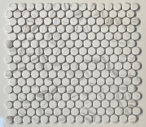 Macael White - Penny Round Matte Porcelain Mosaic Tile